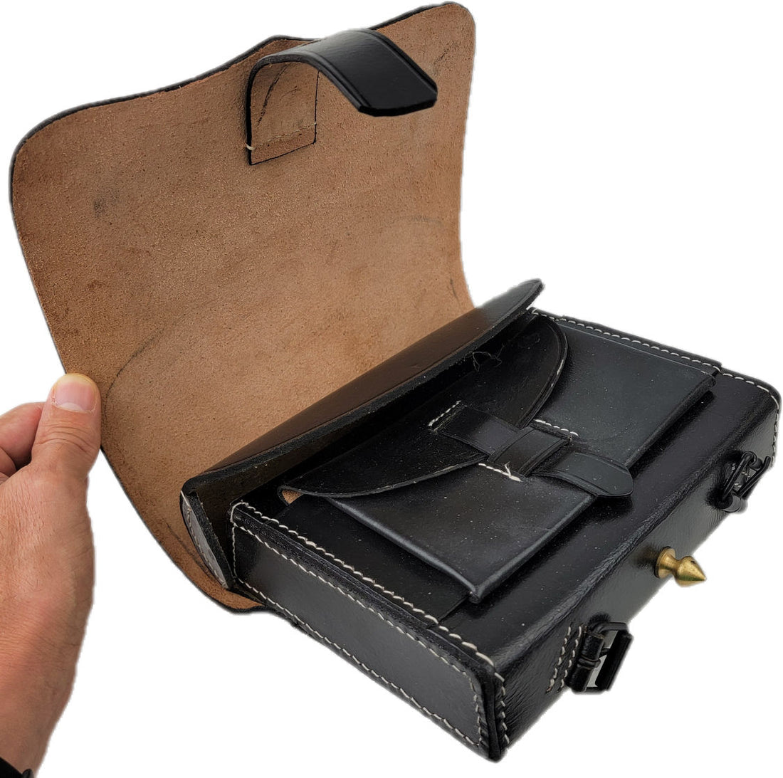 Civil War Reproduction .58 Caliber Black Leather Cartridge Box with Ti