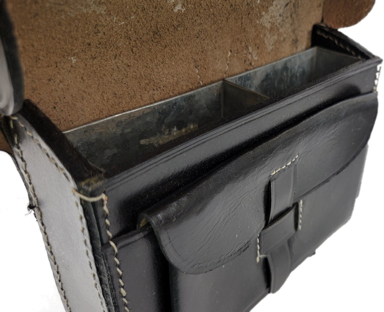 Civil War Reproduction .58 Caliber Black Leather Cartridge Box with Ti