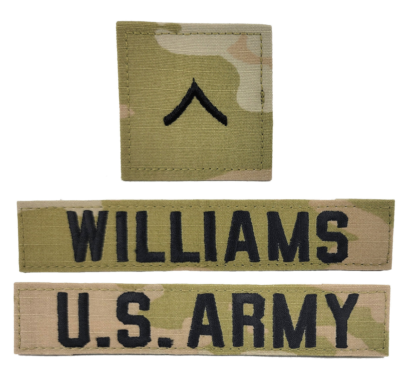 3 Piece Set - U.S. Army OCP Name Tape & Rank - 3 Color OCP