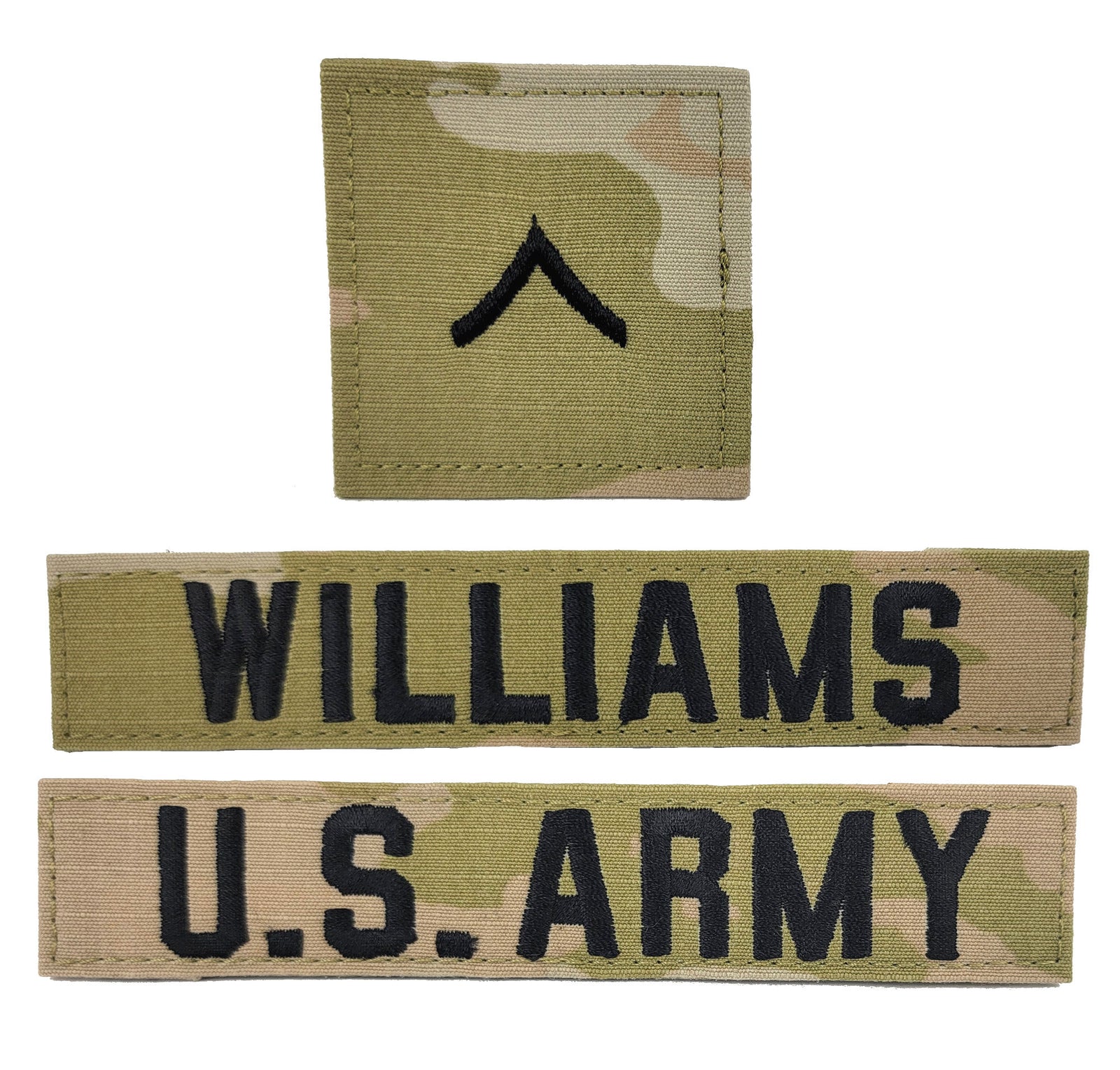 3 Piece Set - U.S. Army OCP Name Tape & Rank - 3 Color OCP