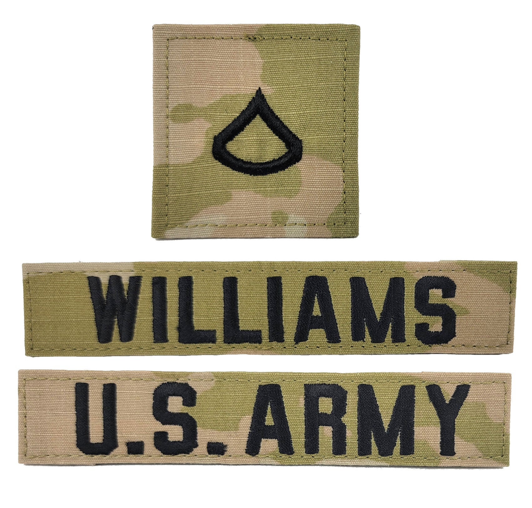 3 Piece Set - U.S. Army OCP Name Tape & Rank - 3 Color OCP