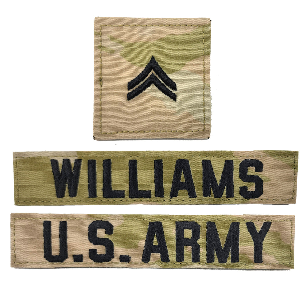 3 Piece Set - U.S. Army OCP Name Tape & Rank - 3 Color OCP