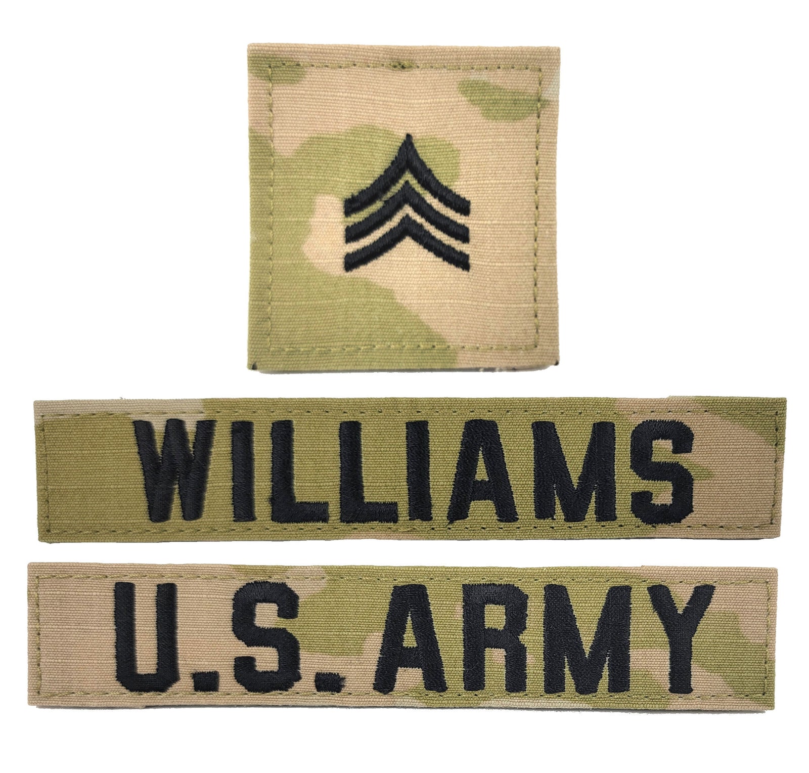 3 Piece Set - U.S. Army OCP Name Tape & Rank - 3 Color OCP