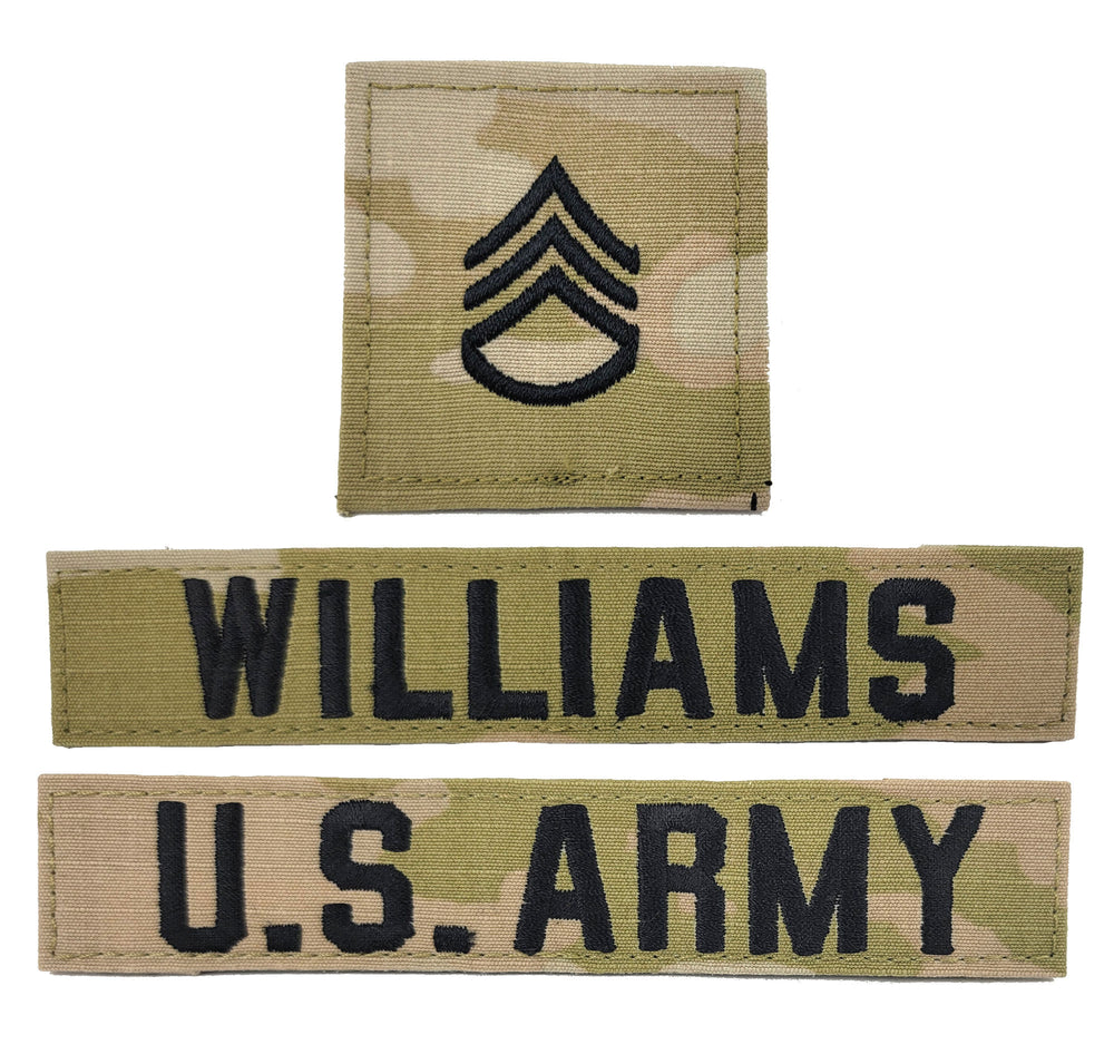 3 Piece Set - U.S. Army OCP Name Tape & Rank - 3 Color OCP