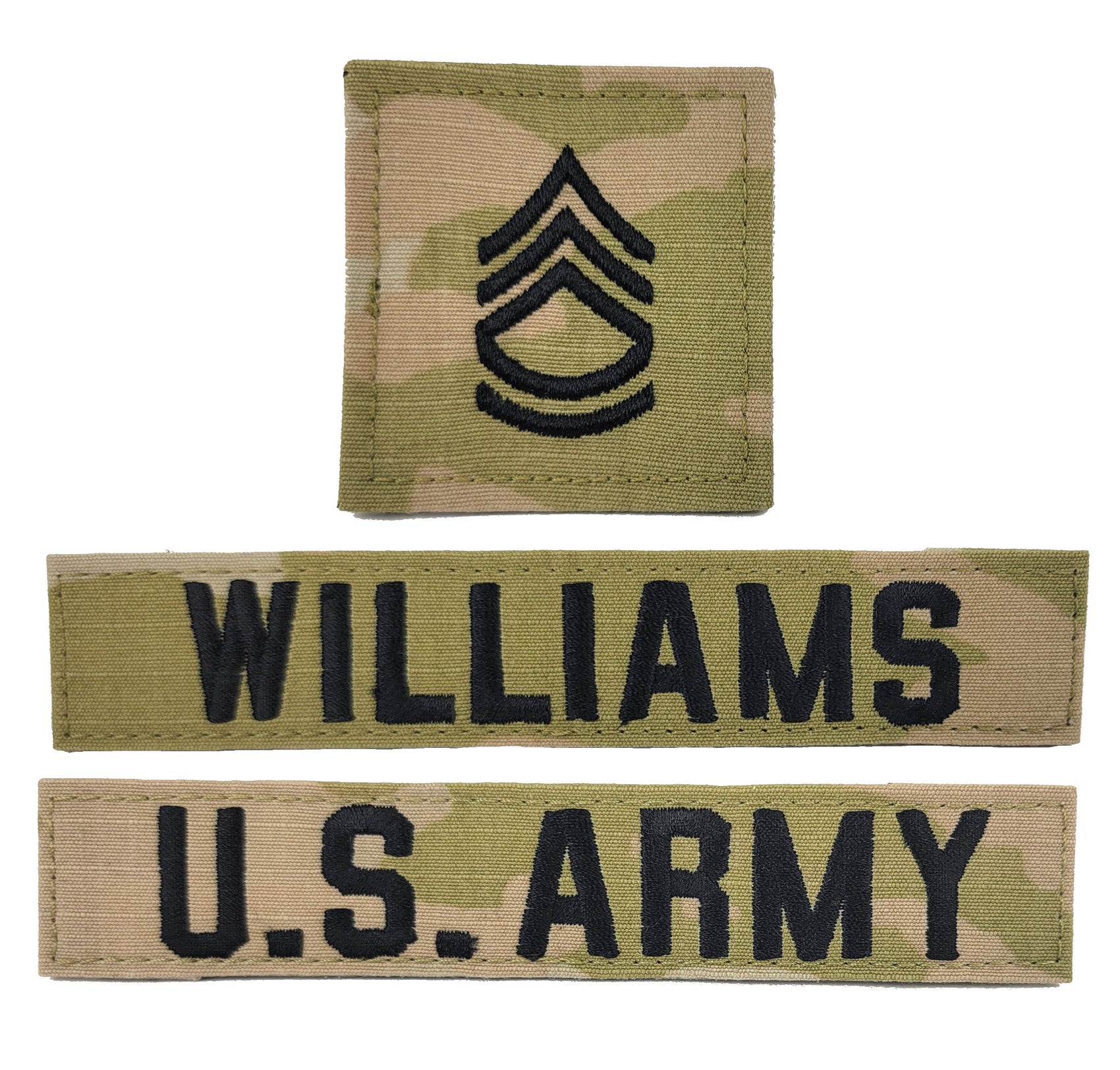 3 Piece Set - U.S. Army OCP Name Tape & Rank - 3 Color OCP