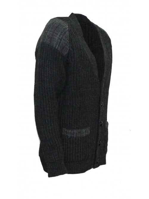 Laird Chunky Knit Cardigan Patch Pockets - Harris Tweed Patches