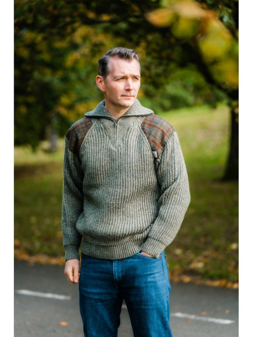 Crofter Chunky 1/4 Zip Neck Sweater - Harris Tweed Patches