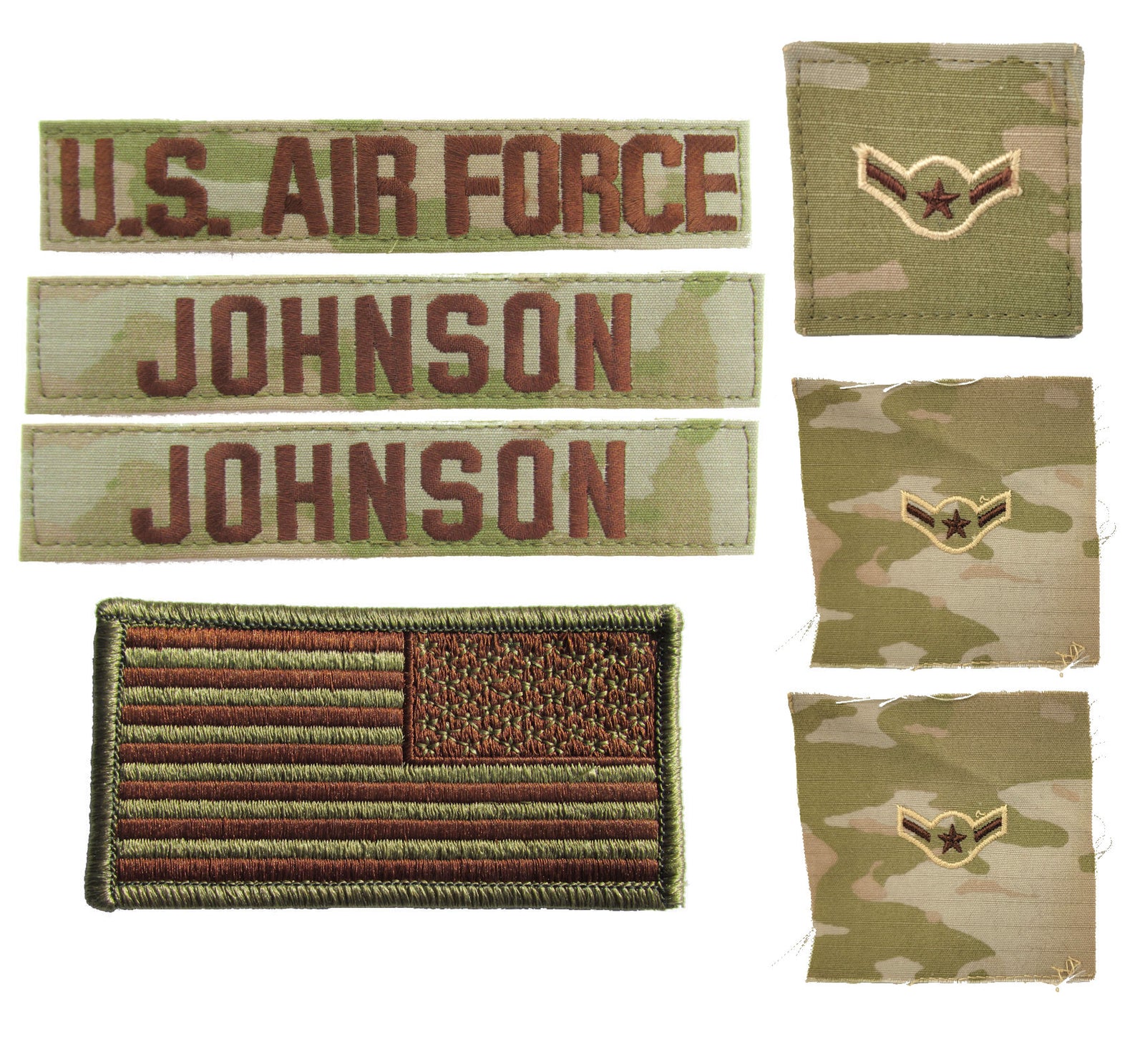 USAF OCP Name Tape Rank Insignia Package - Air Force Spice Brown