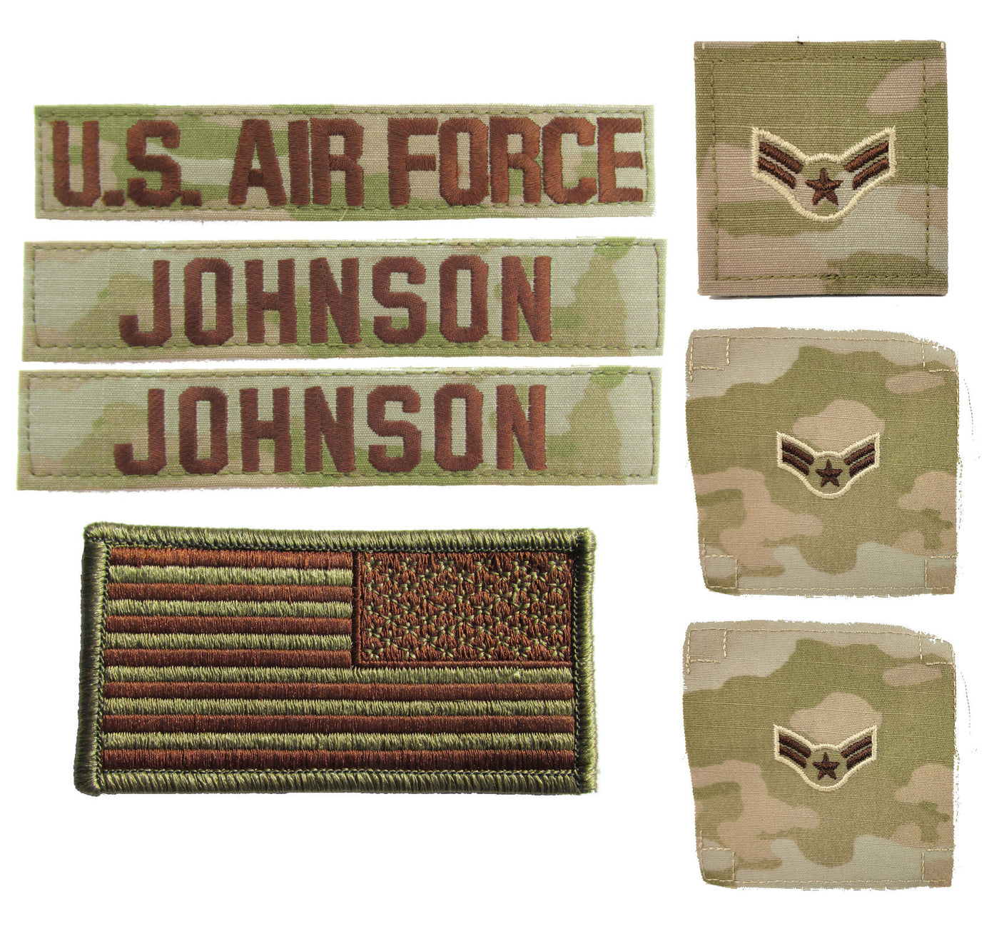 USAF OCP Name Tape Rank Insignia Package - Air Force Spice Brown