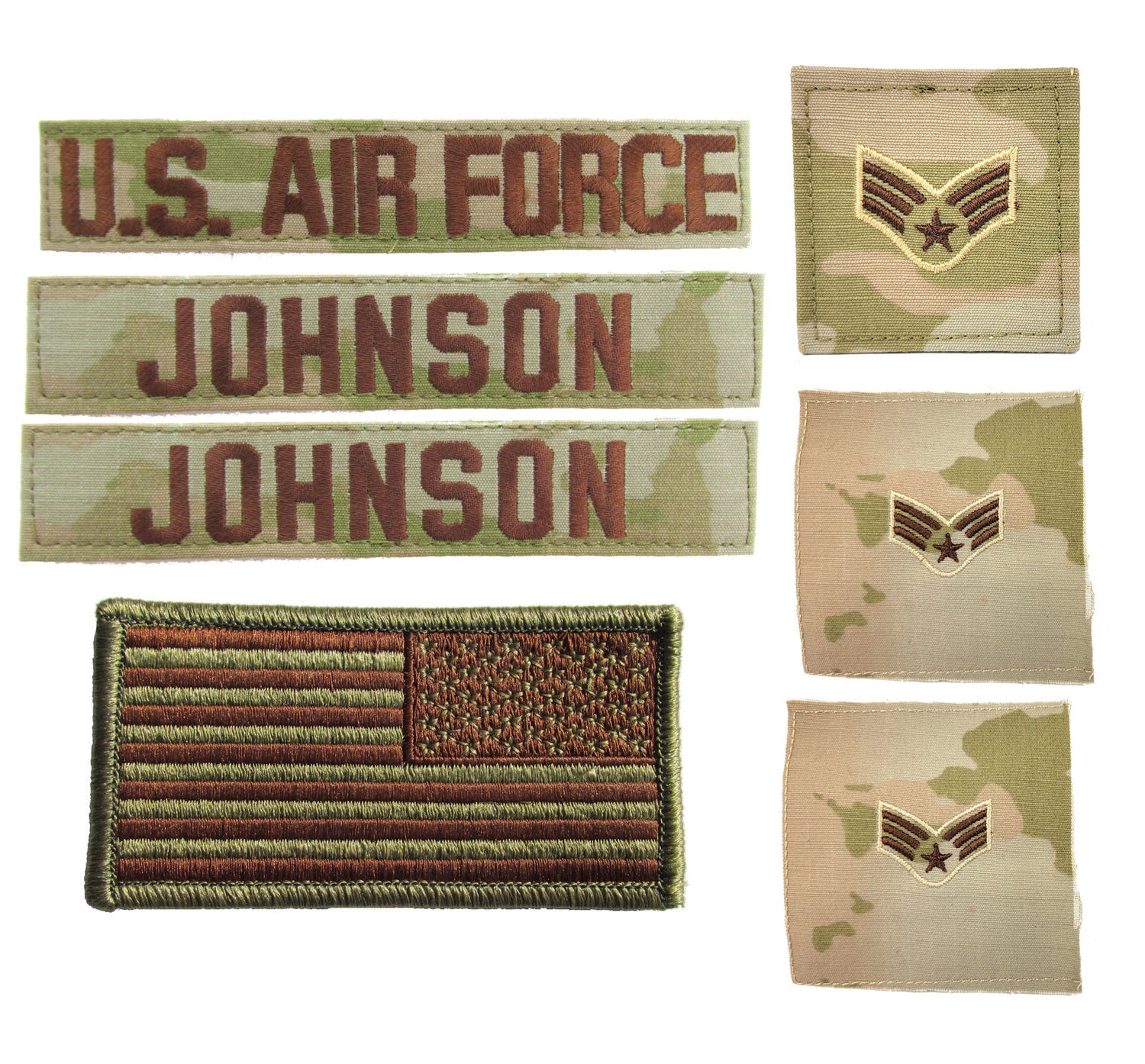 USAF OCP Name Tape Rank Insignia Package - Air Force Spice Brown