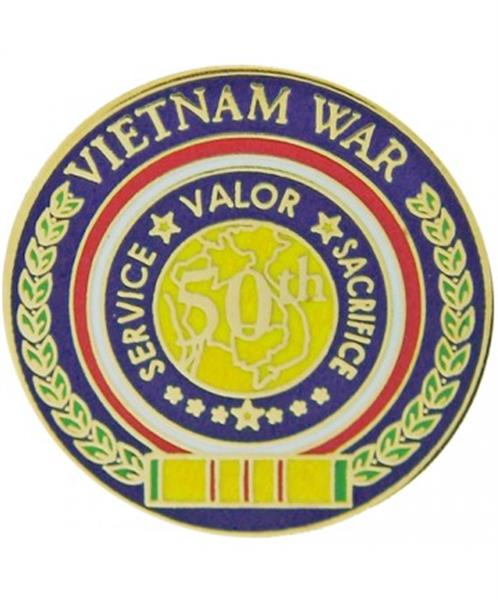 50th Anniversary Vietnam War Metal Pin - Service Valor Sacrifice