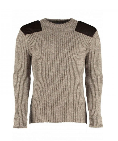 British Commando Sweater Woolly Pully CREW Neck with Epaulets - Variou