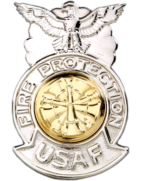USAF Fire Chief Badge - Metal CHROME/GOLD Five Bugles