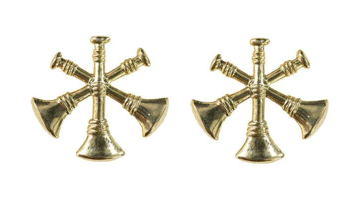 Three Bugles Collar Device - No Shine Metal Pin-On - PAIR