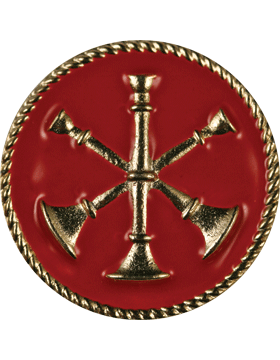 Three Bugles Crossed Collar Device - Red Enamel Disk