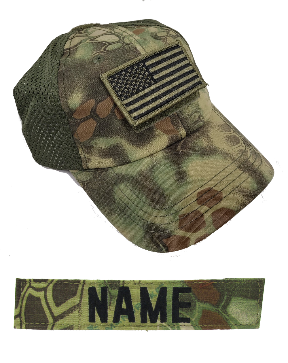 MESH Tactical Cap Package Deal - U.S. Flag Patch and Name Tape